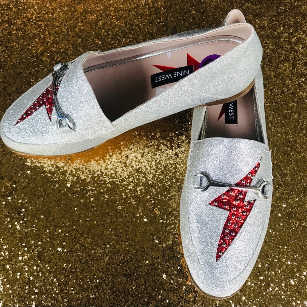 Nine West Lightening Bolt Glitter Flat Shoes - Gem